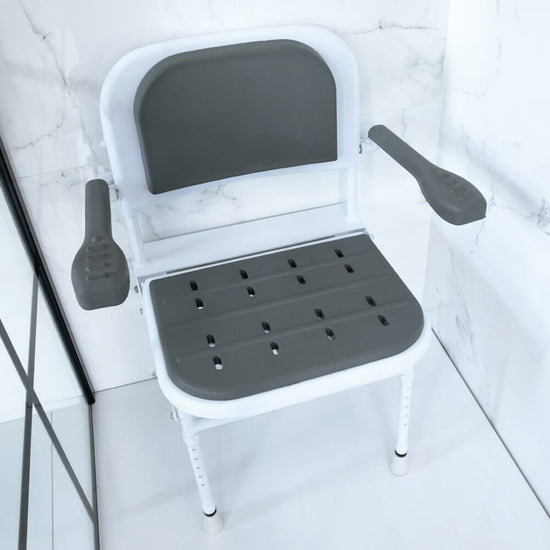NRS Folding Shower Seat with Legs, Padded Seat, Back, and Arms ...